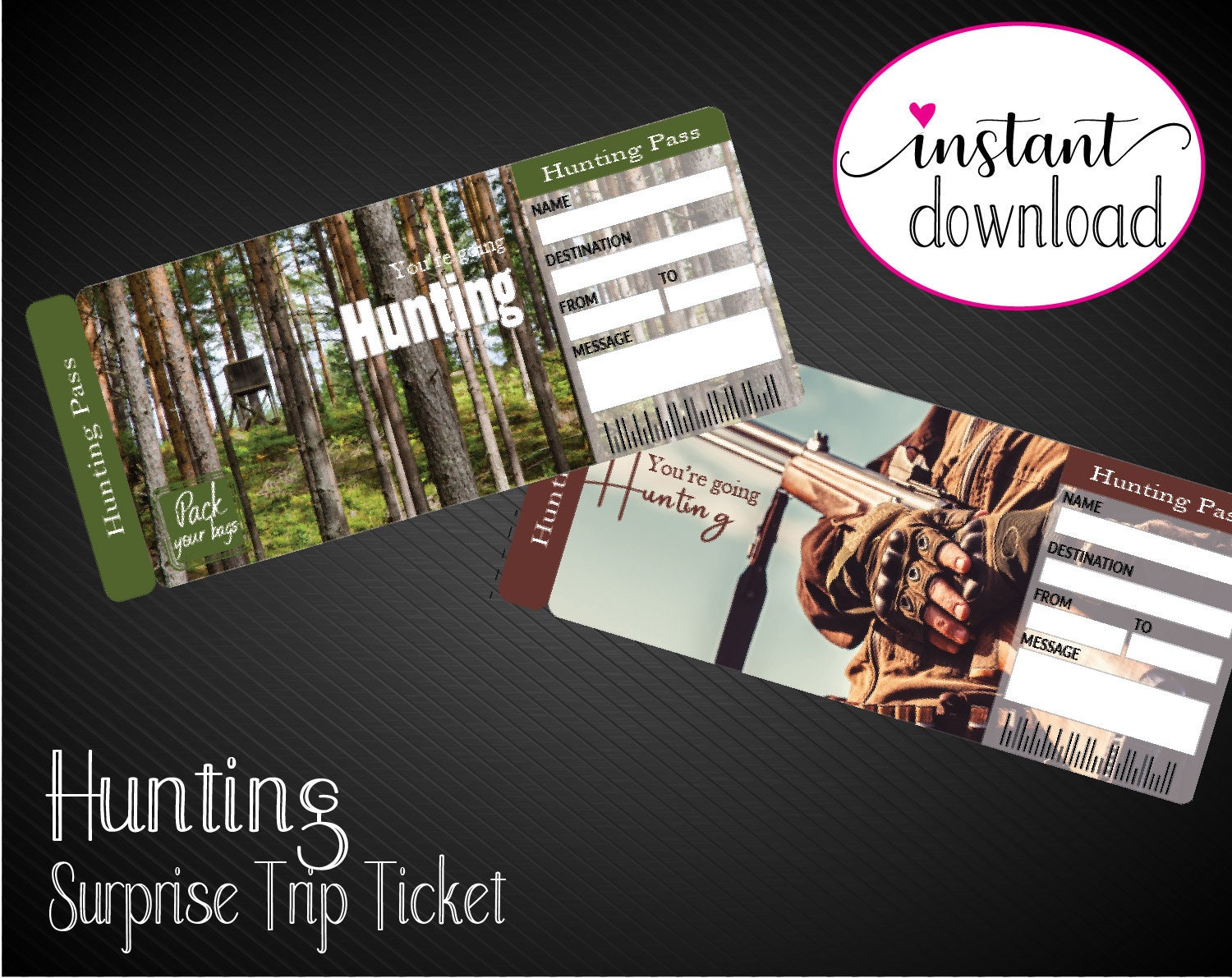 Printable HUNTING Surprise Trip Tickets. Vacation Ticket. Boarding Pass ...