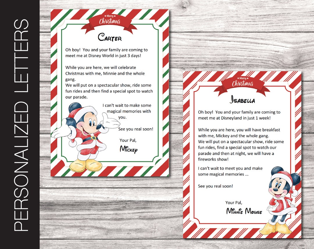 Christmas MICKEY & MINNIE Personalized Letters Announcing Surprise Trip ...