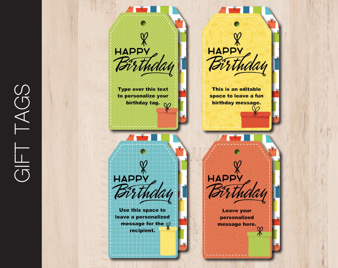 Editable HAPPY BIRTHDAY Themed Gift Tags. Double-sided - Etsy