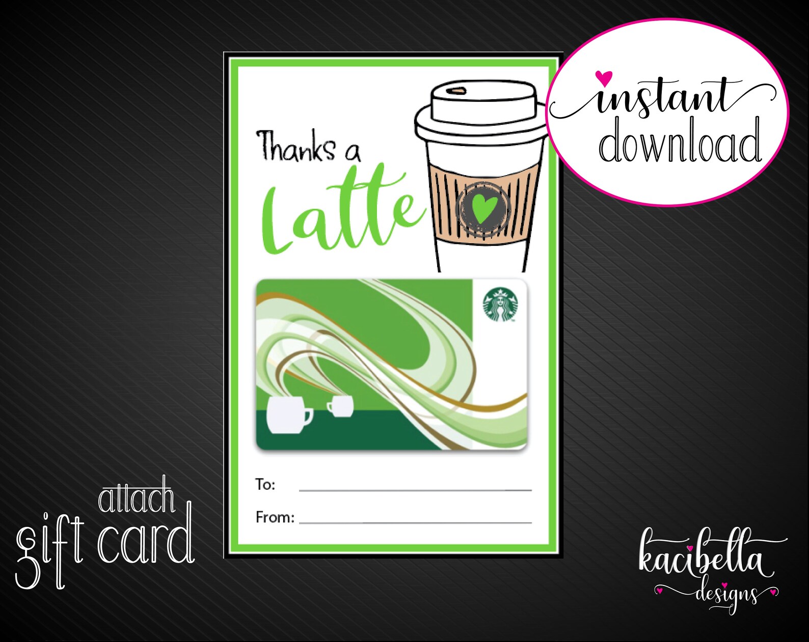 Printable COFFEE Gift Card Holder. 5 Colors. Thanks a Latte! Starbucks ...