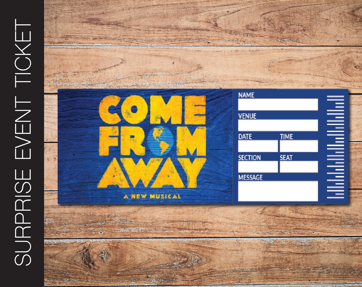 Printable COME FROM AWAY Broadway Surprise Ticket. Editable - Etsy