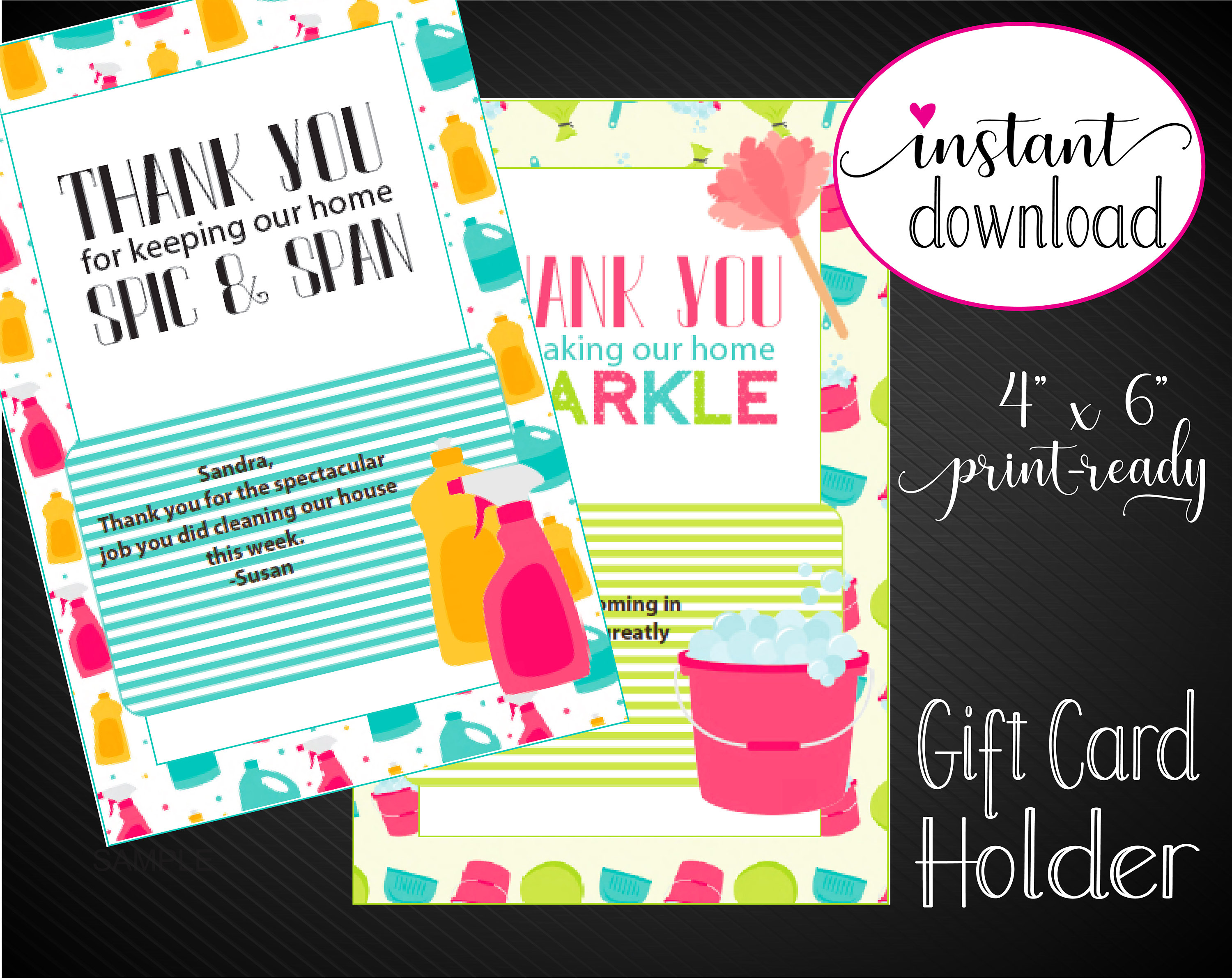 Printable HOUSE CLEANER Appreciation Gift Card Holder. Maid or | Etsy