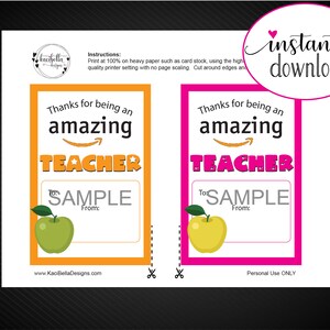 Printable AMAZON Teacher Appreciation Gift Card Holder. Thank You for ...