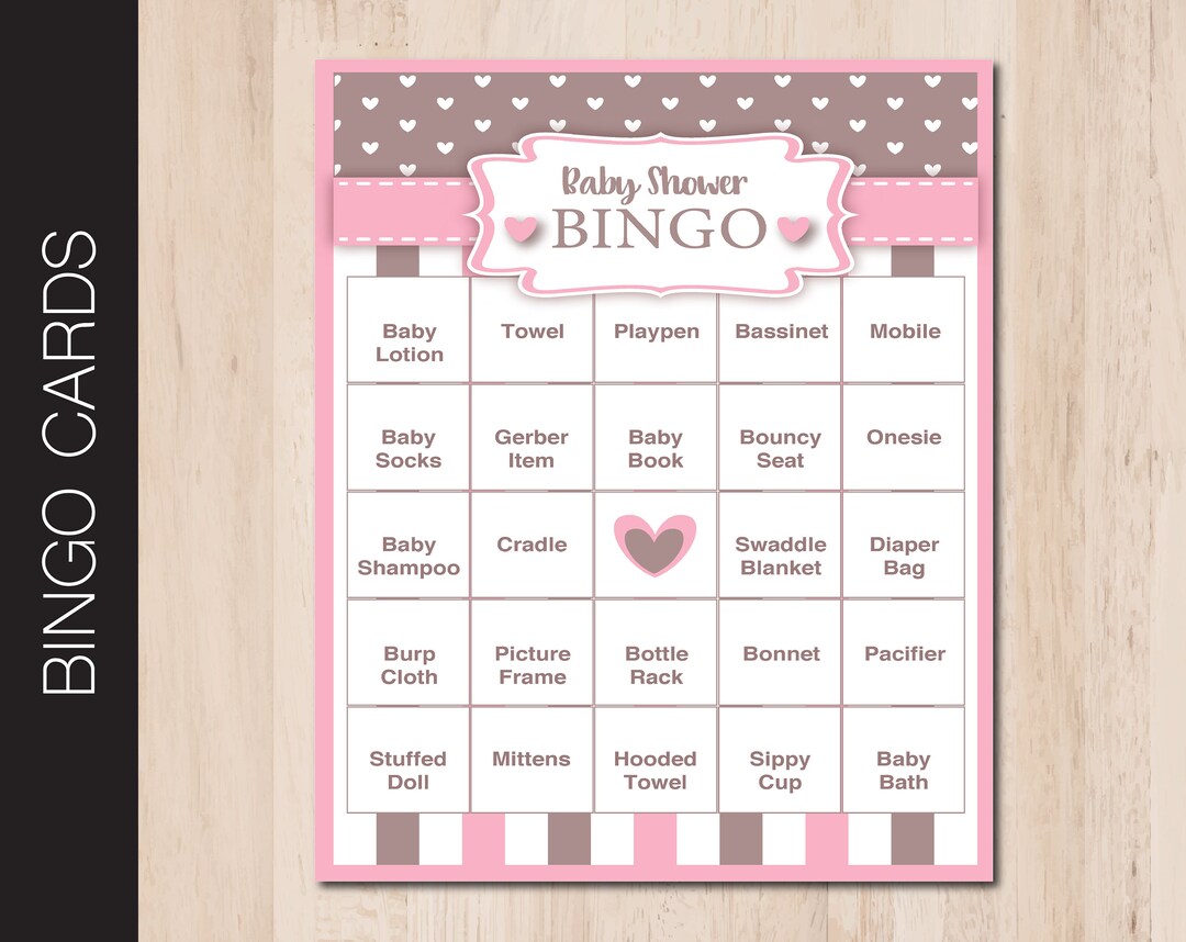Printable BABY SHOWER Bingo Game. Pink and Brown Baby Girl. 40 Print ...