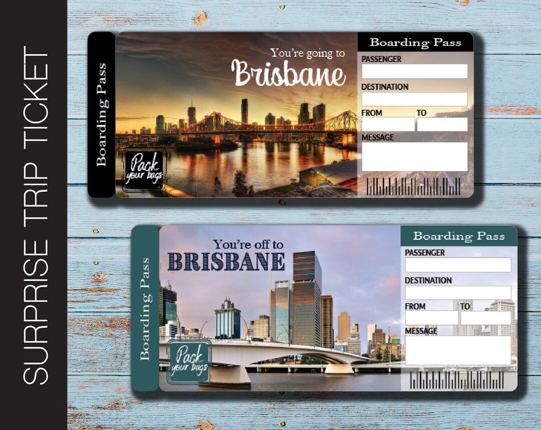 Printable BRISBANE Surprise Trip Gift Ticket. Boarding Pass. Printable ...