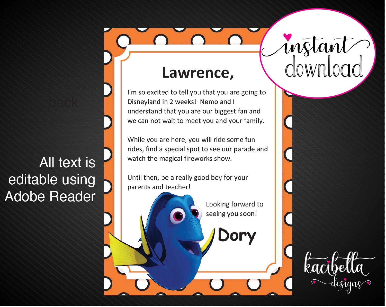 Printable NEMO & DORY Themed Personalized Letters for Surprise | Etsy ...