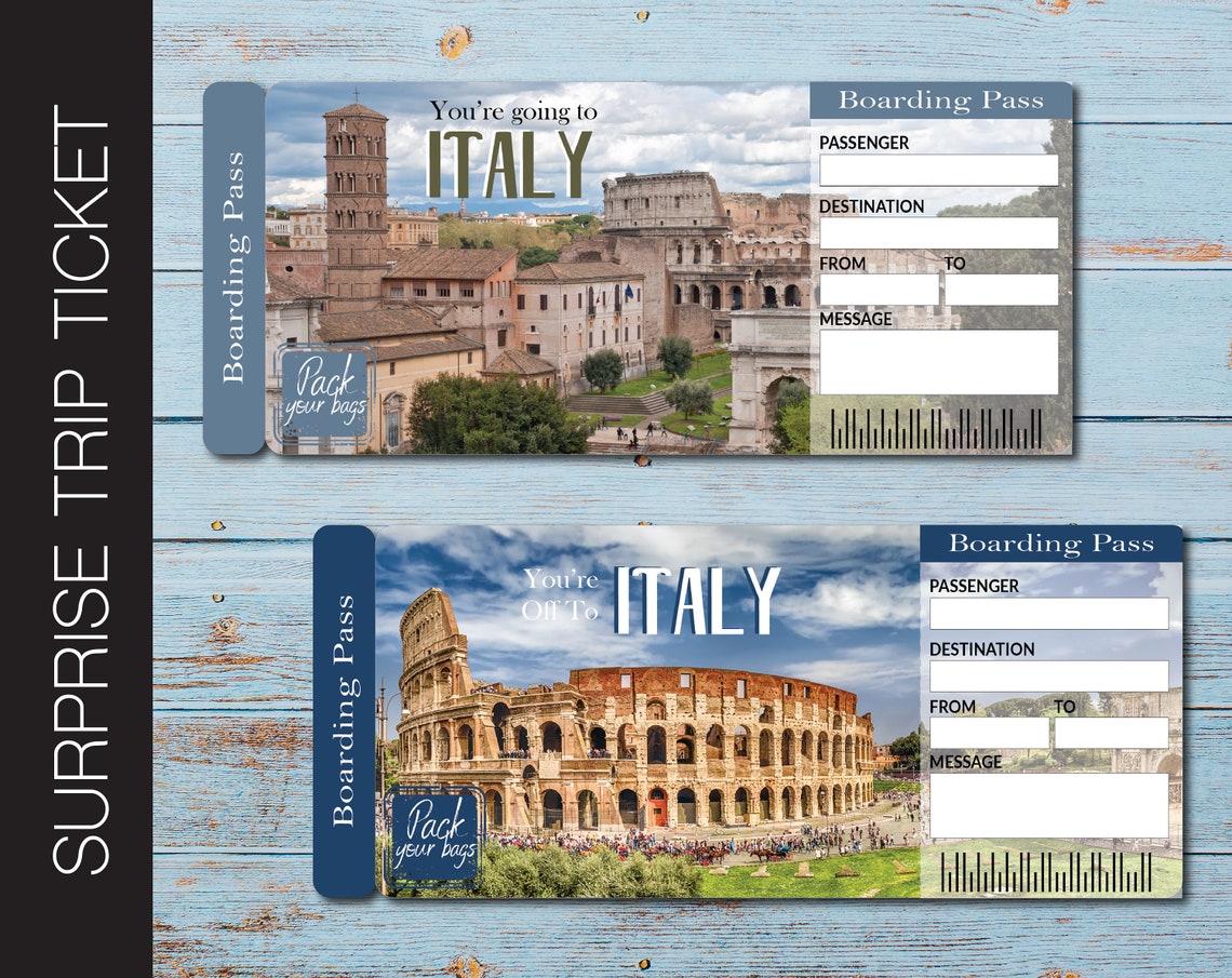 Printable ITALY Surprise Trip Gift Ticket. Boarding Pass. - Etsy