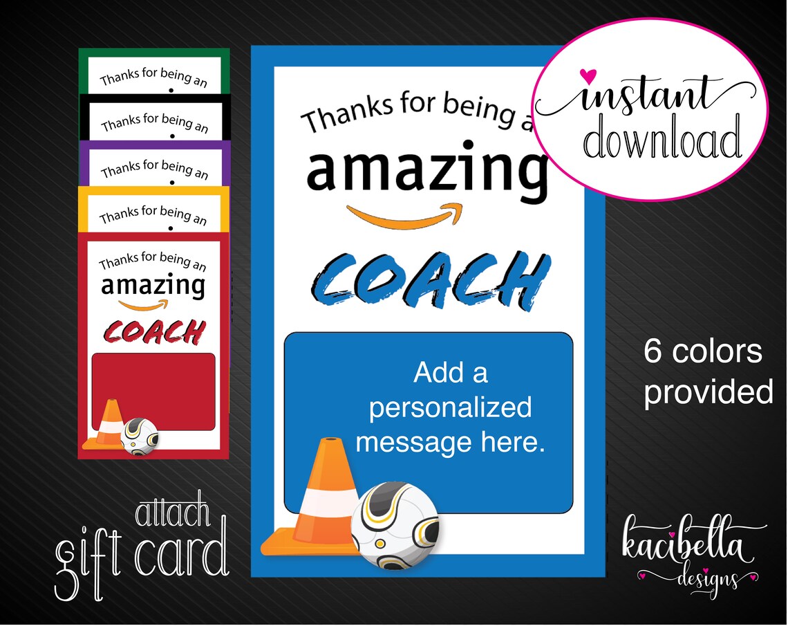 Printable SOCCER COACH Appreciation Amazon Gift Card Holder. 6 | Etsy