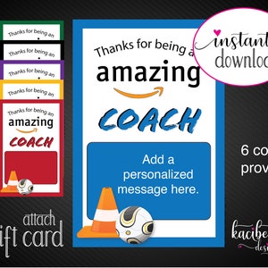 Printable SOCCER COACH Appreciation Amazon Gift Card Holder. 6 Colors ...