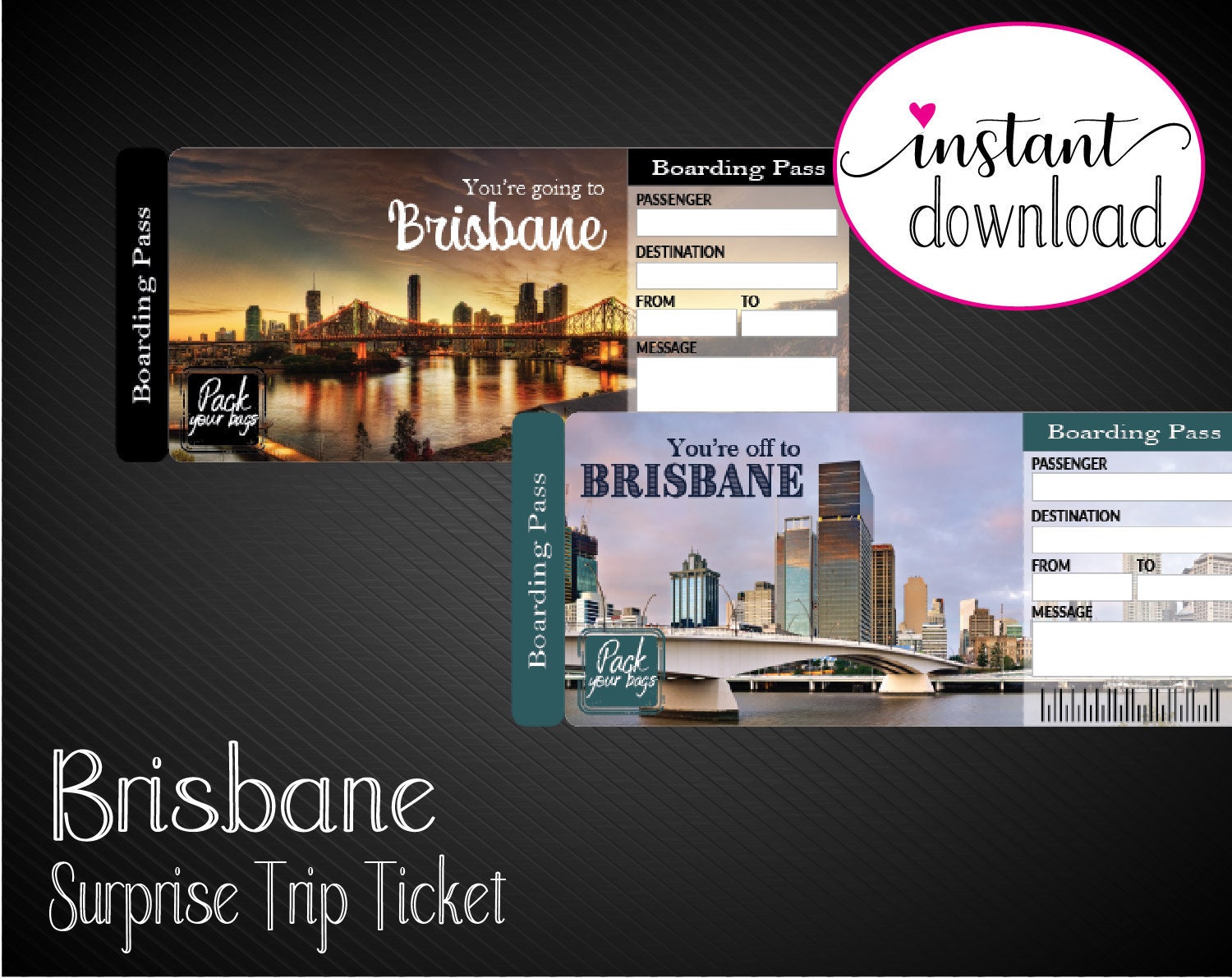 Printable BRISBANE Surprise Trip Gift Ticket. Boarding Pass. Printable ...