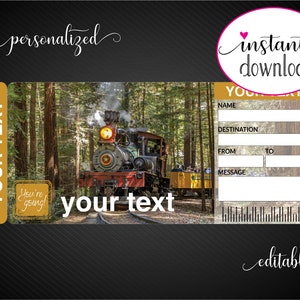 Printable TRAIN RIDE Surprise Gift Reveal Ticket. Admission Pass ...