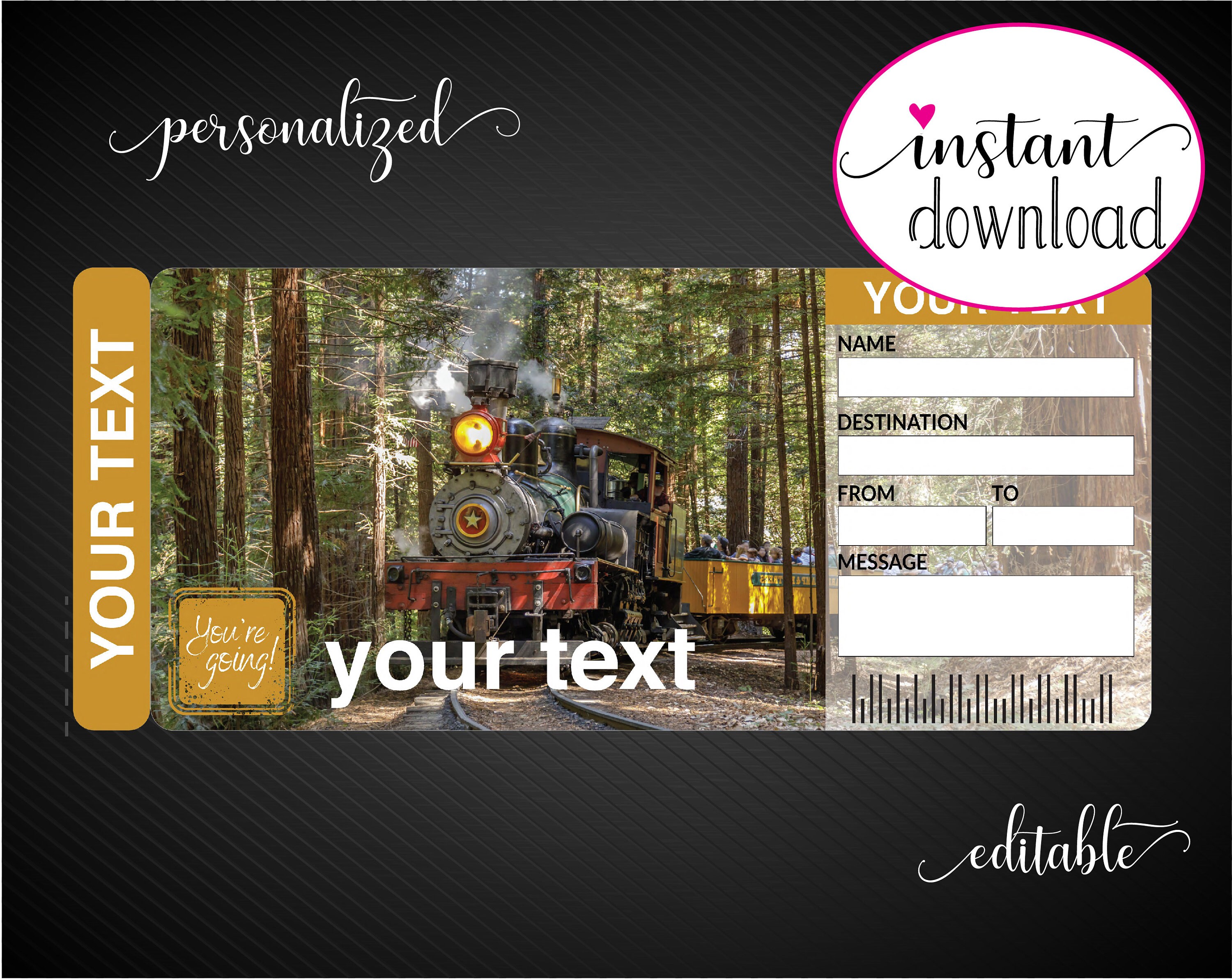 Printable TRAIN RIDE Surprise Gift Reveal Ticket. Admission Pass ...