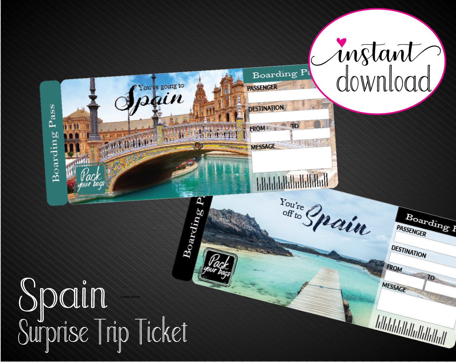 Printable SPAIN Surprise Trip Gift Ticket. Boarding Pass. Trip | Etsy