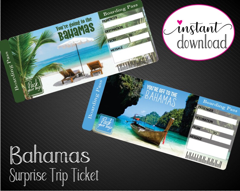 Printable BAHAMAS Surprise Trip Gift Ticket. Boarding Pass. Ticket ...