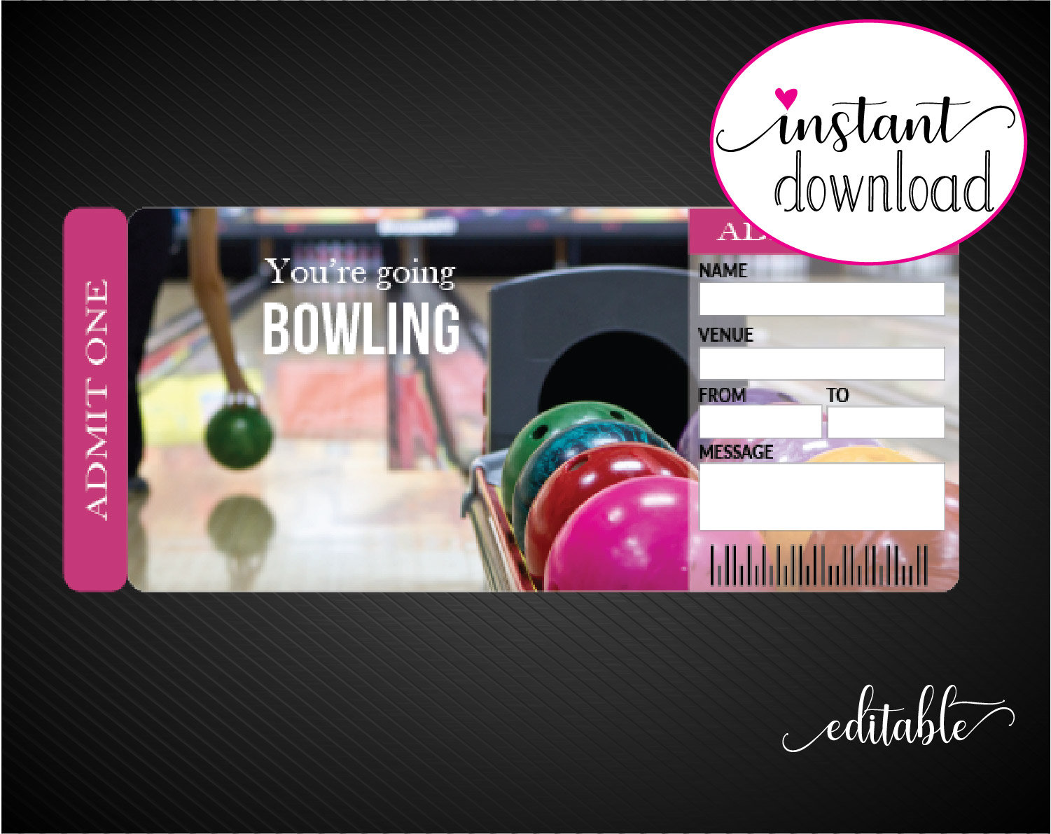 Printable BOWLING Surprise Event Tickets. Vacation Ticket. Admission ...