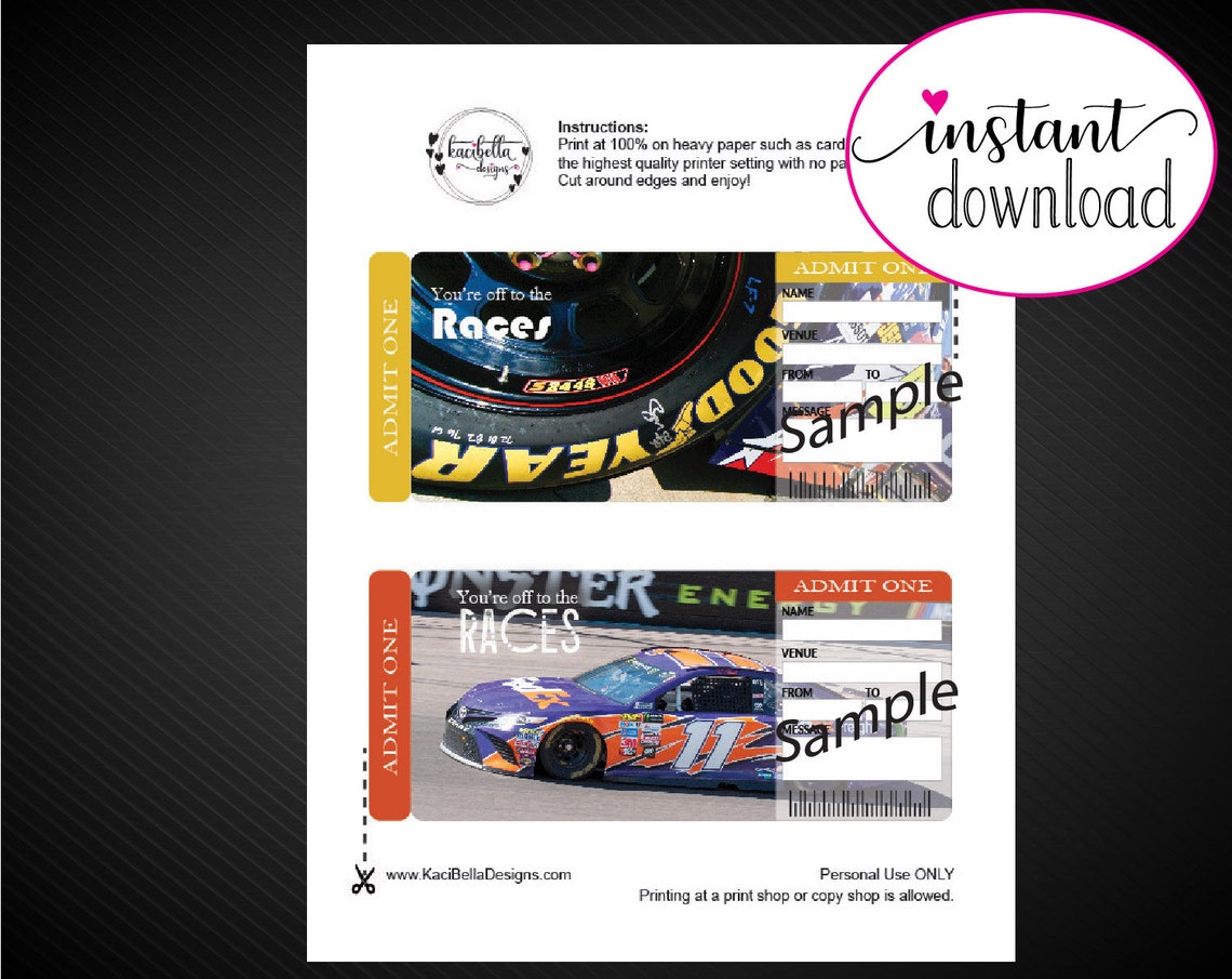 Printable CAR RACING Surprise Trip Tickets. Surprise Trip - Etsy