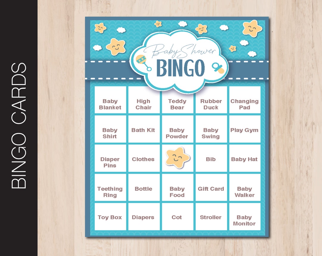 Printable BABY SHOWER Bingo Game. Blue and Yellow Baby Boy. 40 Print ...