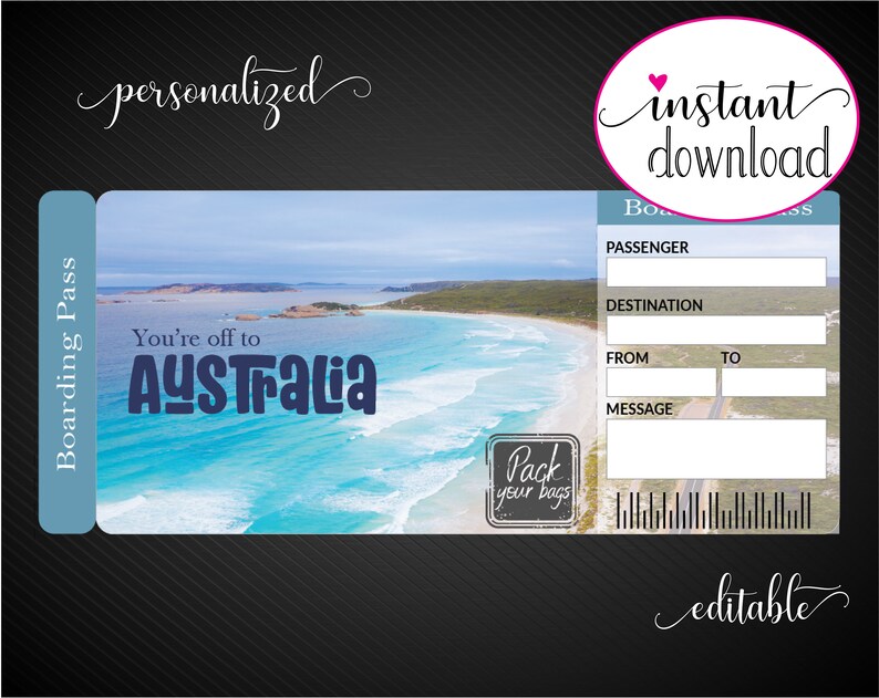 Printable AUSTRALIA Surprise Trip Gift Ticket. Boarding Pass. - Etsy
