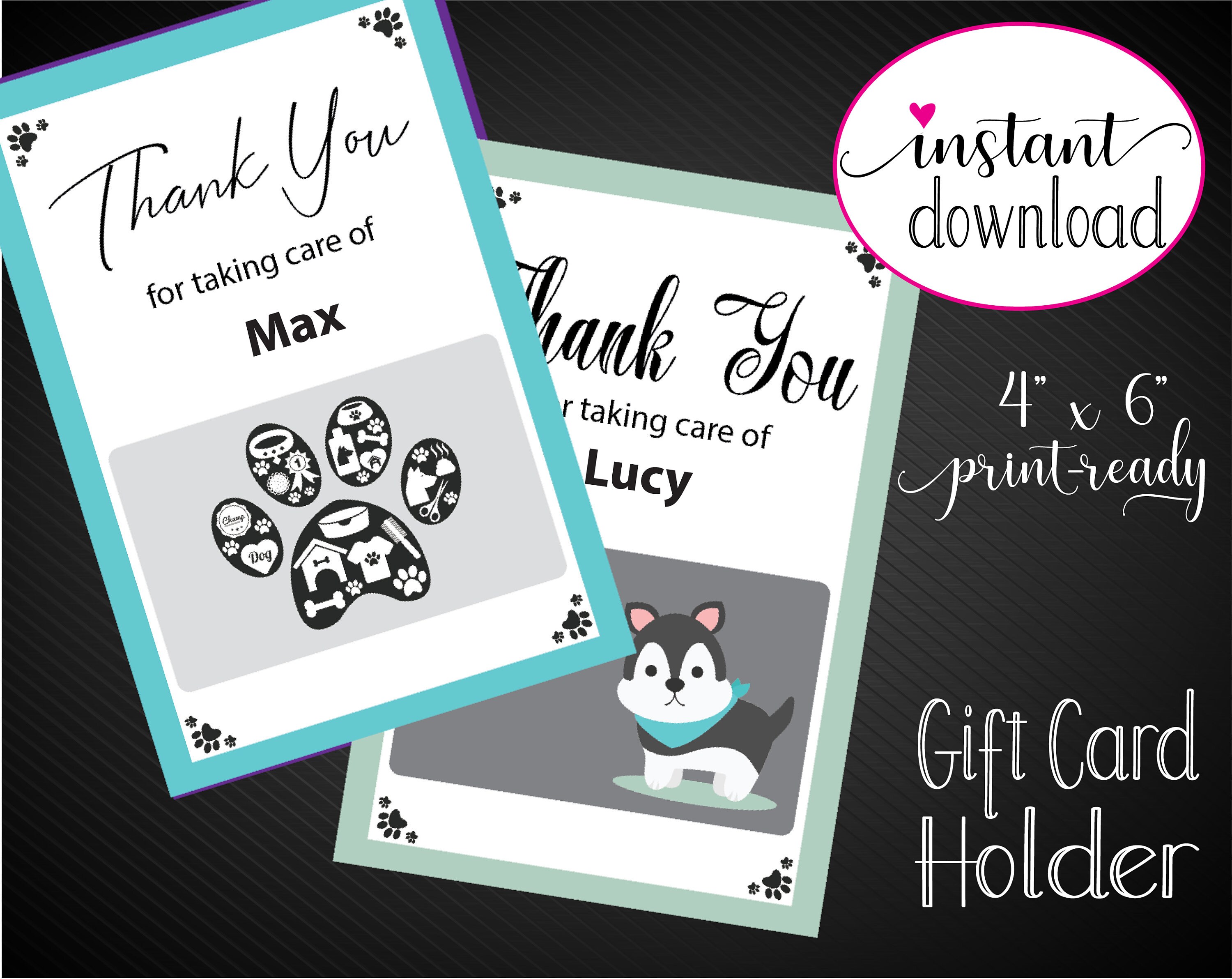 Printable HUSKY Gift Card Holder. Sitter Walker Groomer Vet Trainer ...