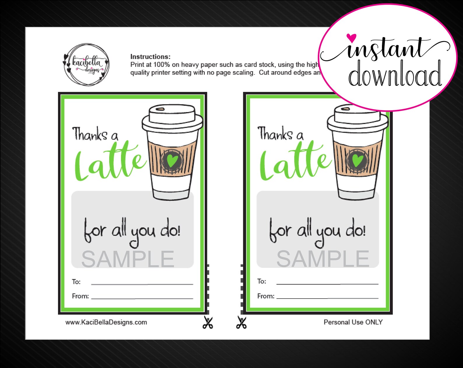 Printable COFFEE Gift Card Holder. 5 Colors. Thanks a Latte - Etsy
