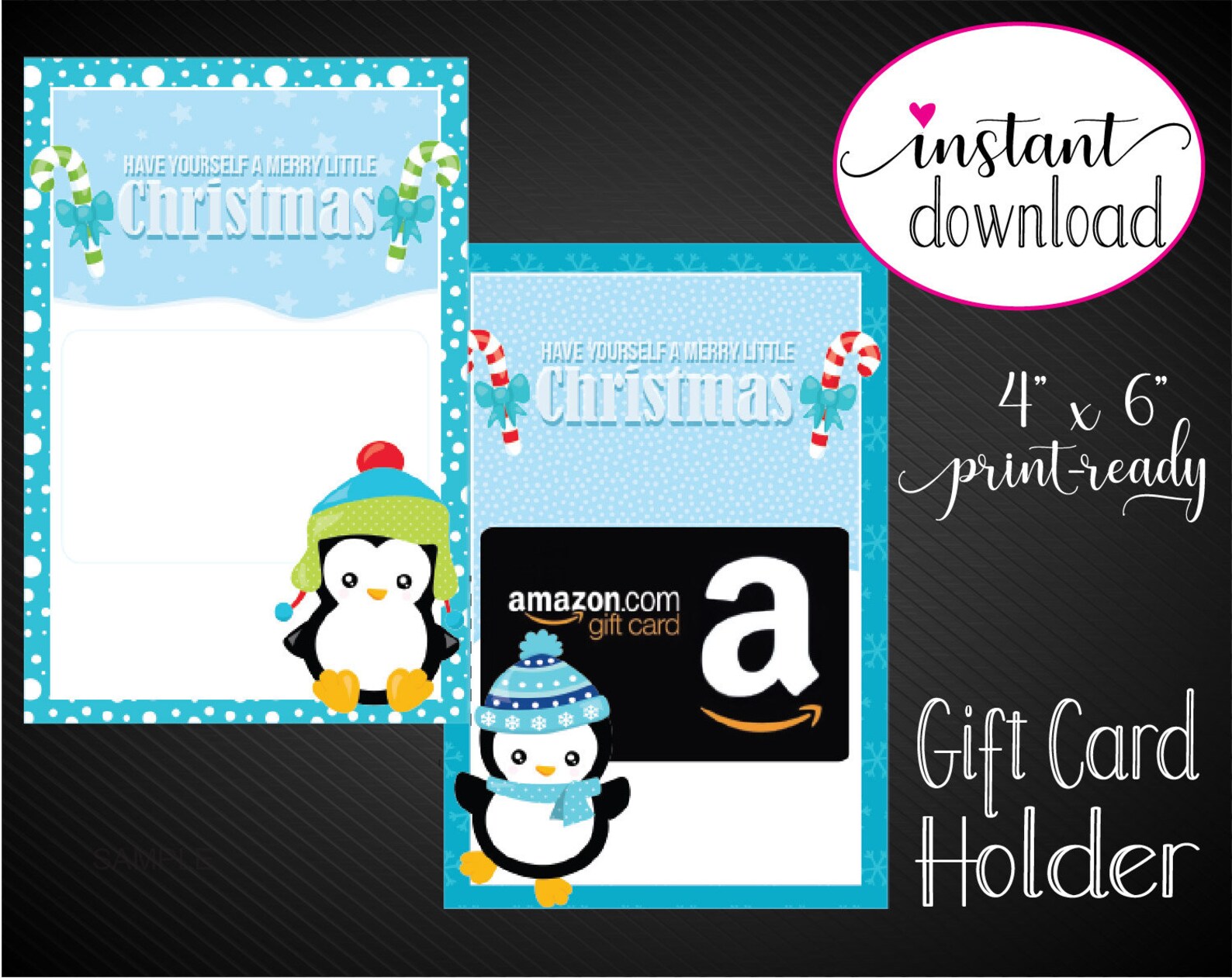 Printable CHRISTMAS Gift Card Holder. Penguins. Merry - Etsy