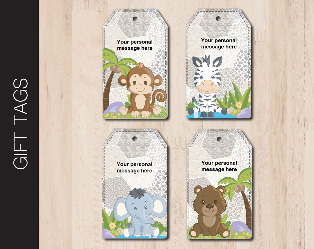 Editable Safari Themed Gift Tags. Double-sided Printable Baby Gift Tag ...