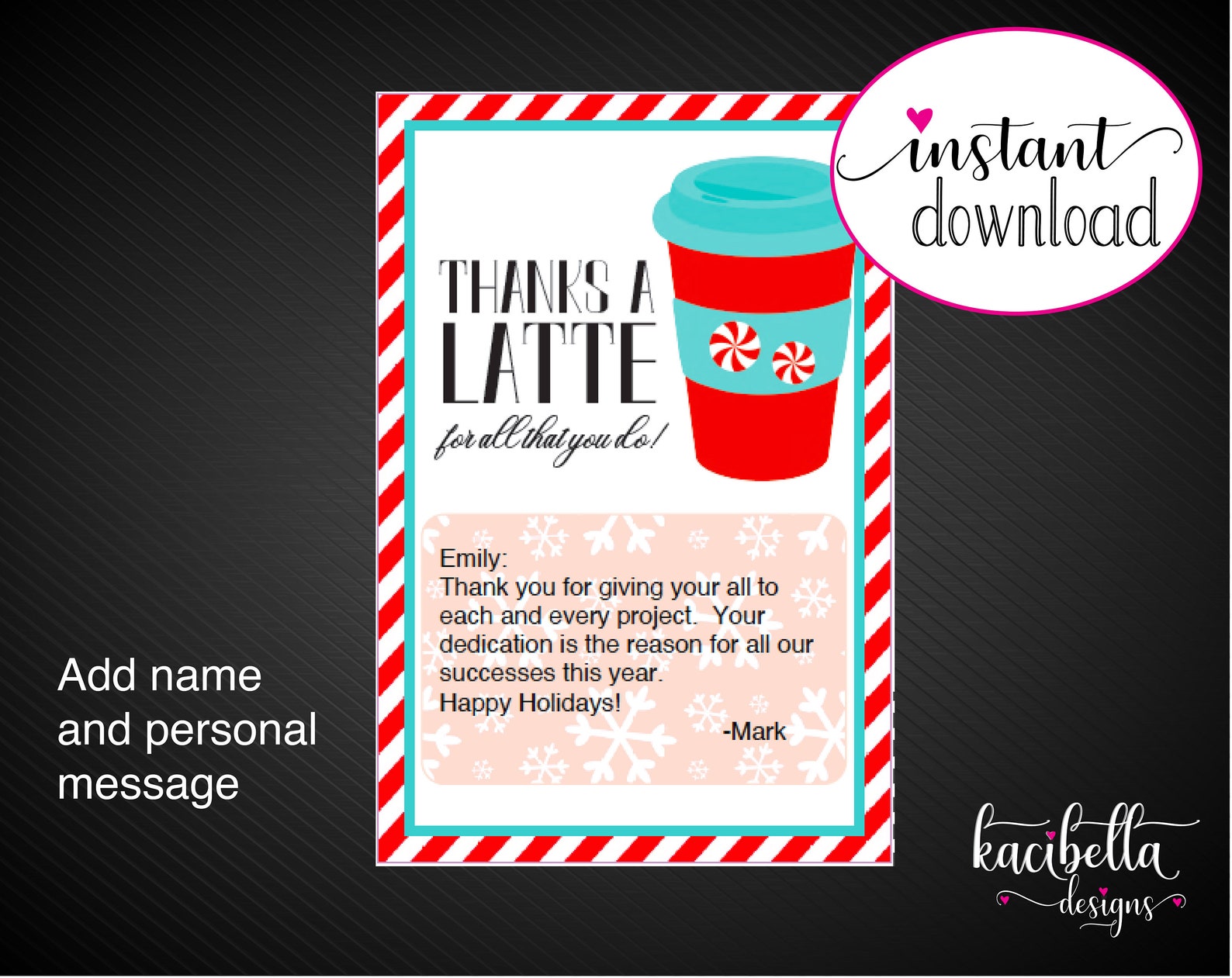Printable CHRISTMAS Coffee Gift Card Holder. Thanks a Latte | Etsy
