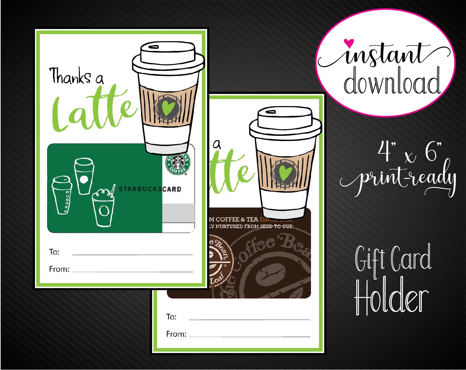 Printable COFFEE Gift Card Holder. 5 Colors. Thanks a Latte - Etsy