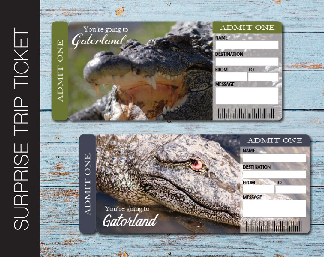 Printable GATORLAND Surprise Trip Tickets. Vacation Ticket. - Etsy