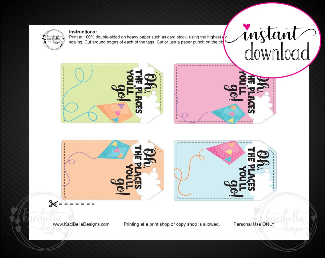 Editable OH THE PLACES You'll Go Themed Gift Tags. - Etsy