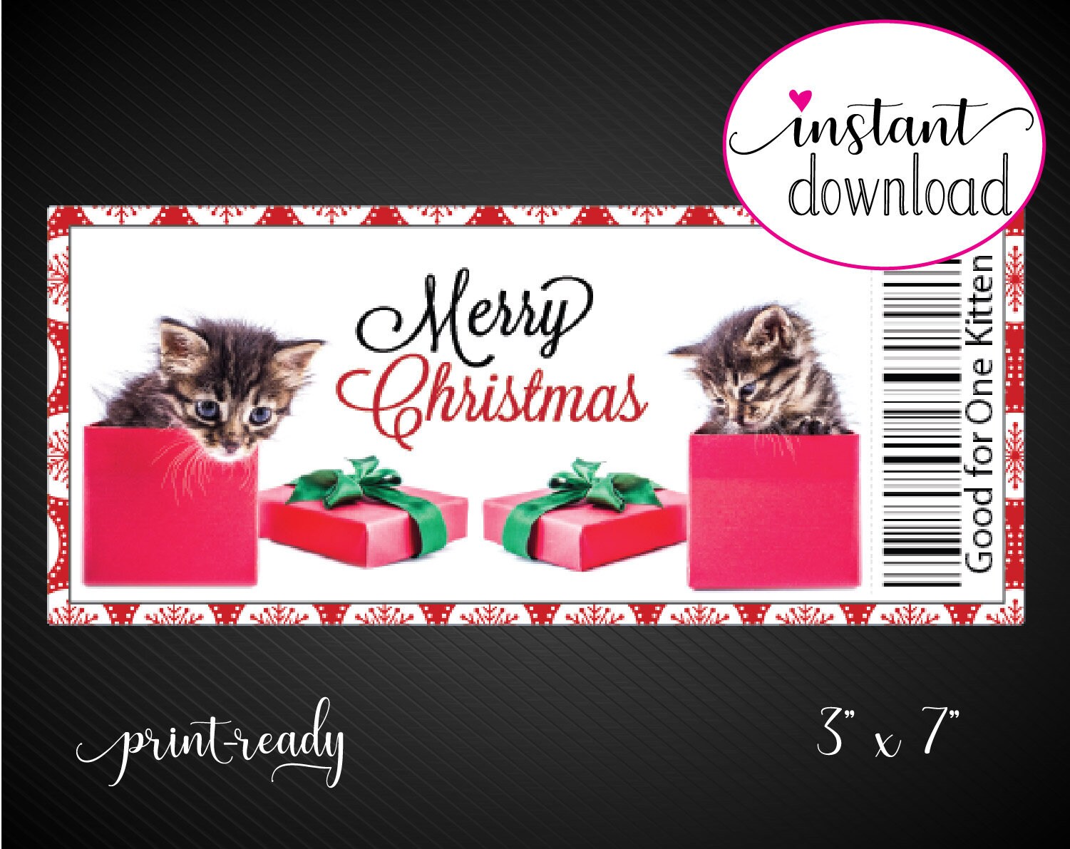 Printable CHRISTMAS KITTEN / CAT Surprise Gift Reveal Coupon. Instant ...