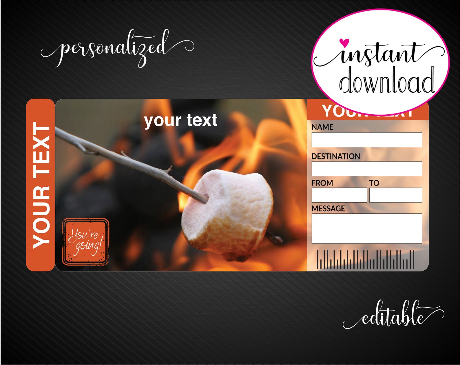 Printable CAMPING TRIP Surprise Gift Reveal Ticket. Admission Pass ...