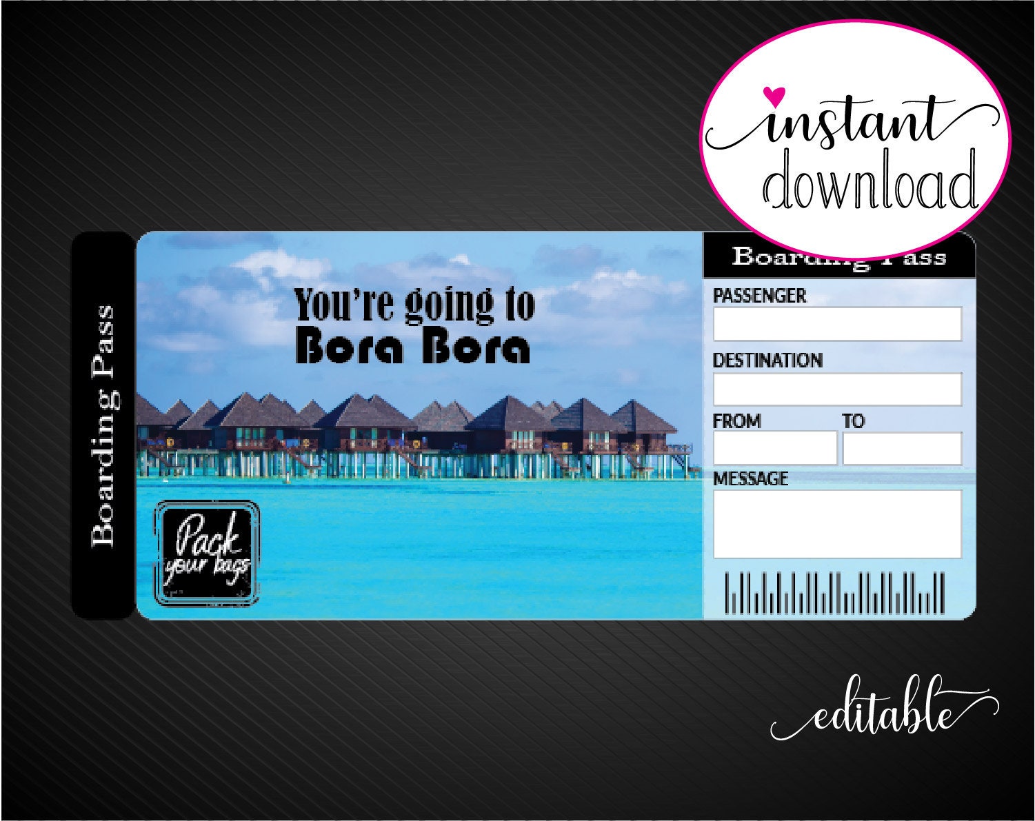 Printable BORA BORA Surprise Trip Gift Ticket. Boarding Pass. - Etsy UK