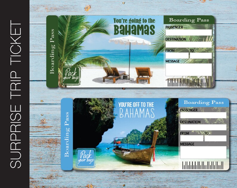 Printable BAHAMAS Surprise Trip Gift Ticket. Boarding Pass. - Etsy