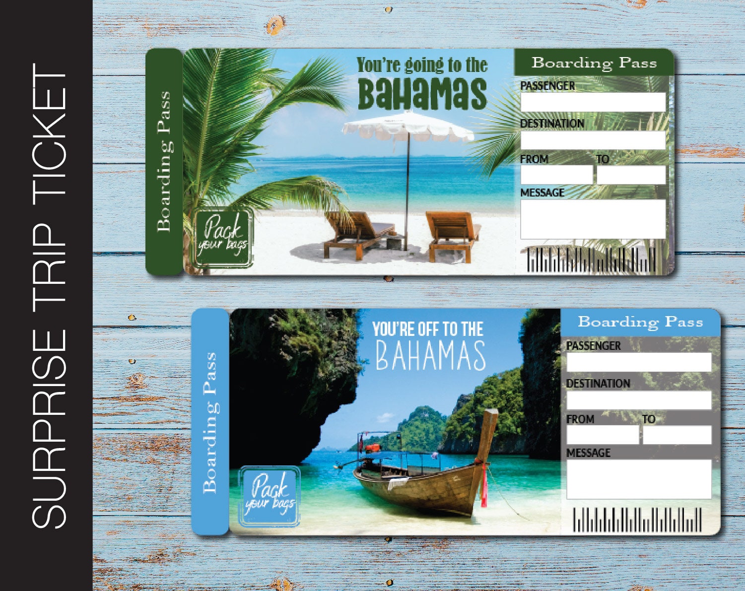 Printable BAHAMAS Surprise Trip Gift Ticket. Boarding Pass. - Etsy