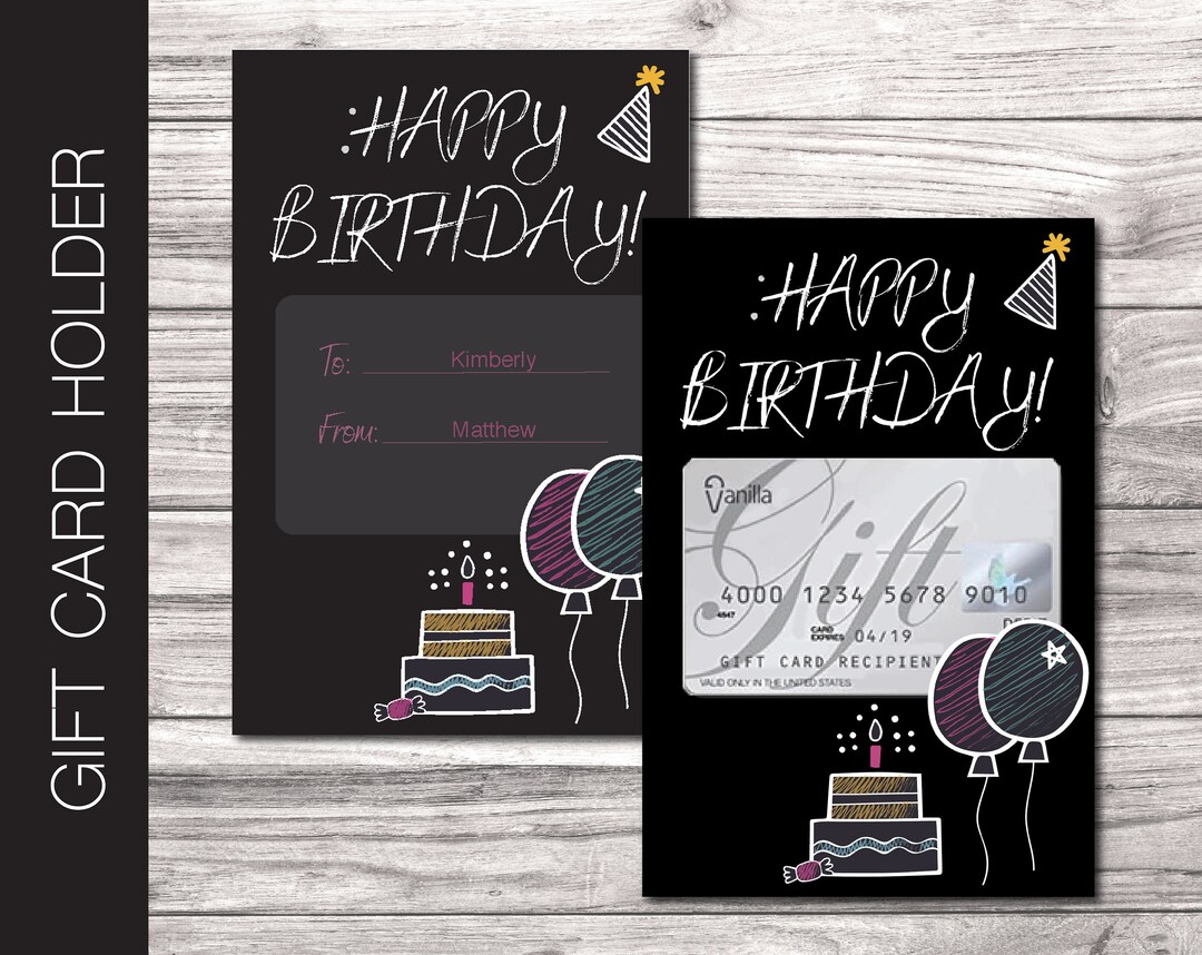 Printable BIRTHDAY Gift Card Holder. Personalized Chalkboard Balloons ...