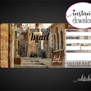 Printable ISRAEL Surprise Trip Gift Ticket. Boarding Pass. Trip Ticket ...