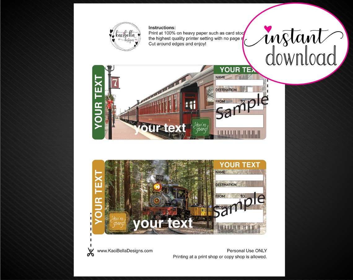 Printable TRAIN RIDE Surprise Gift Reveal Ticket. Admission | Etsy