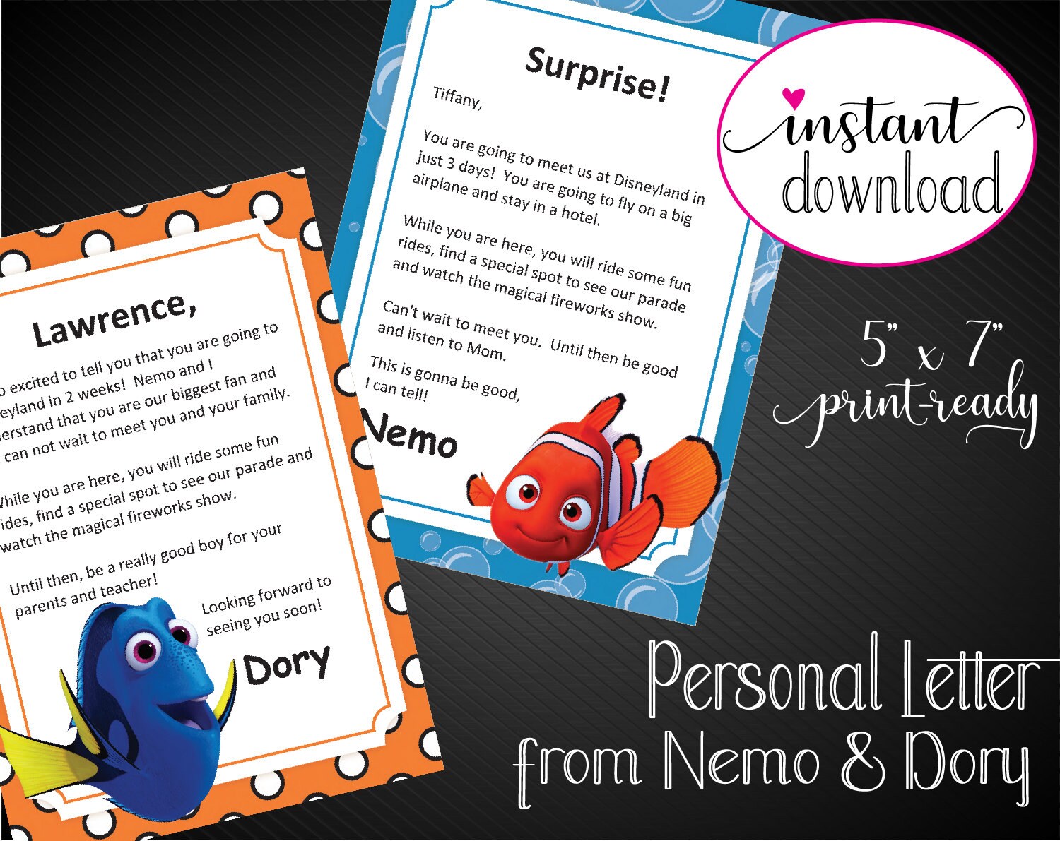 Printable NEMO & DORY Themed Personalized Letters for Surprise | Etsy