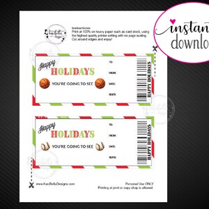 Printable HOLIDAY Sports Game Surprise Ticket. Football, Baseball ...