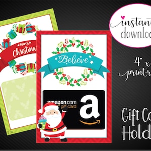 Printable CHRISTMAS Gift Card Holder. Santa and Snowman Wreaths. Merry ...