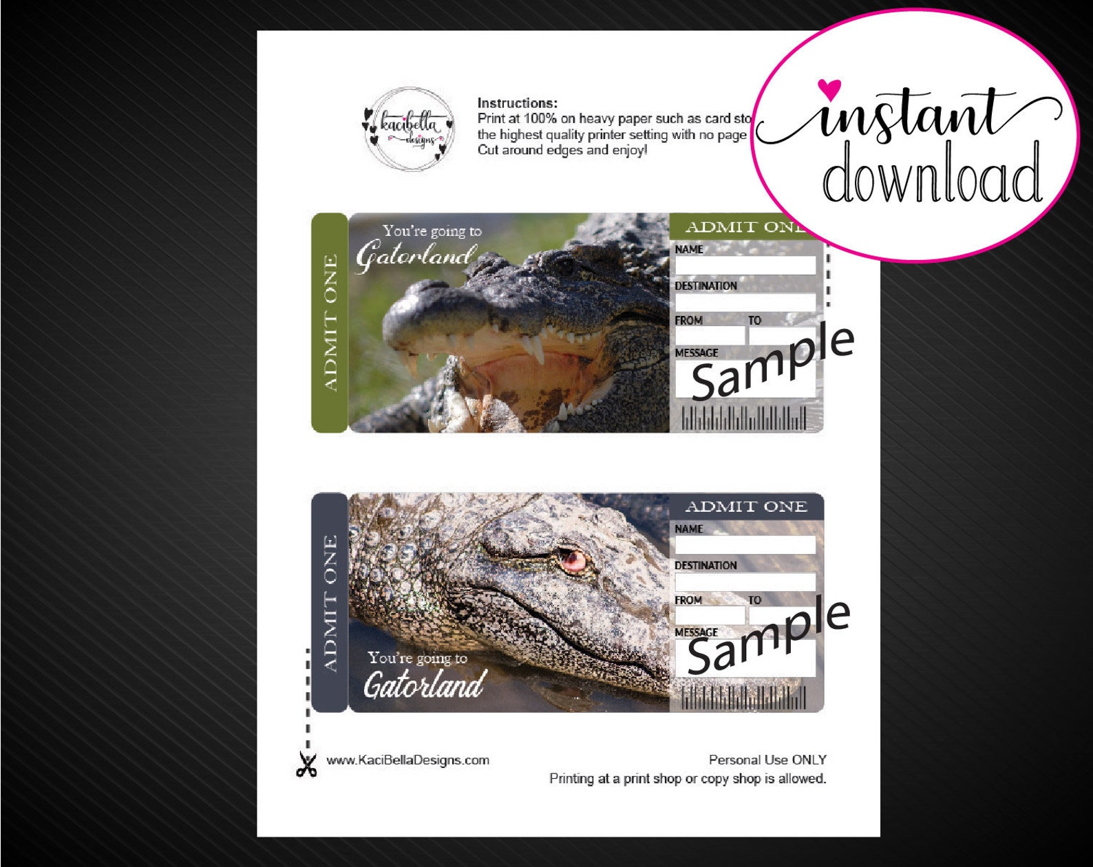 Printable GATORLAND Surprise Trip Tickets. Vacation Ticket. | Etsy