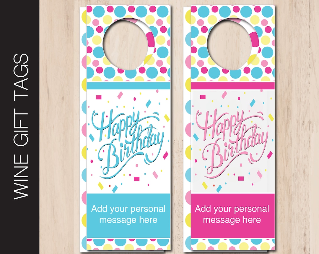 Printable BIRTHDAY Wine Gift Tag. Editable Wine Bottle Label. Instant ...