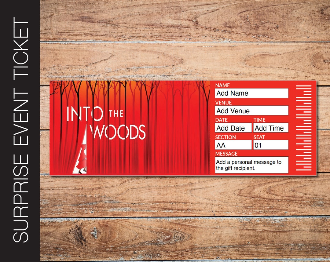 Printable INTO the WOODS Broadway Surprise Ticket. Editable Musical ...