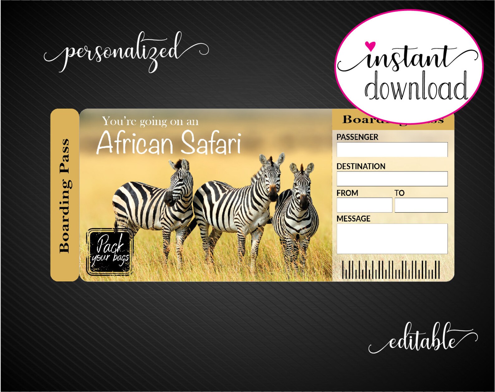 Printable AFRICAN SAFARI Surprise Trip Tickets. Vacation | Etsy