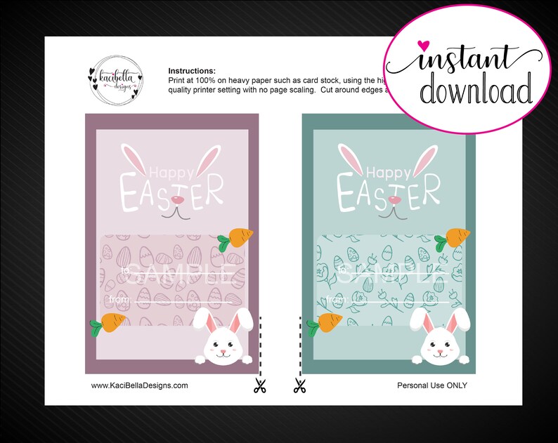 Printable EASTER Gift Card Holder. Easter Bunny Themed - Etsy