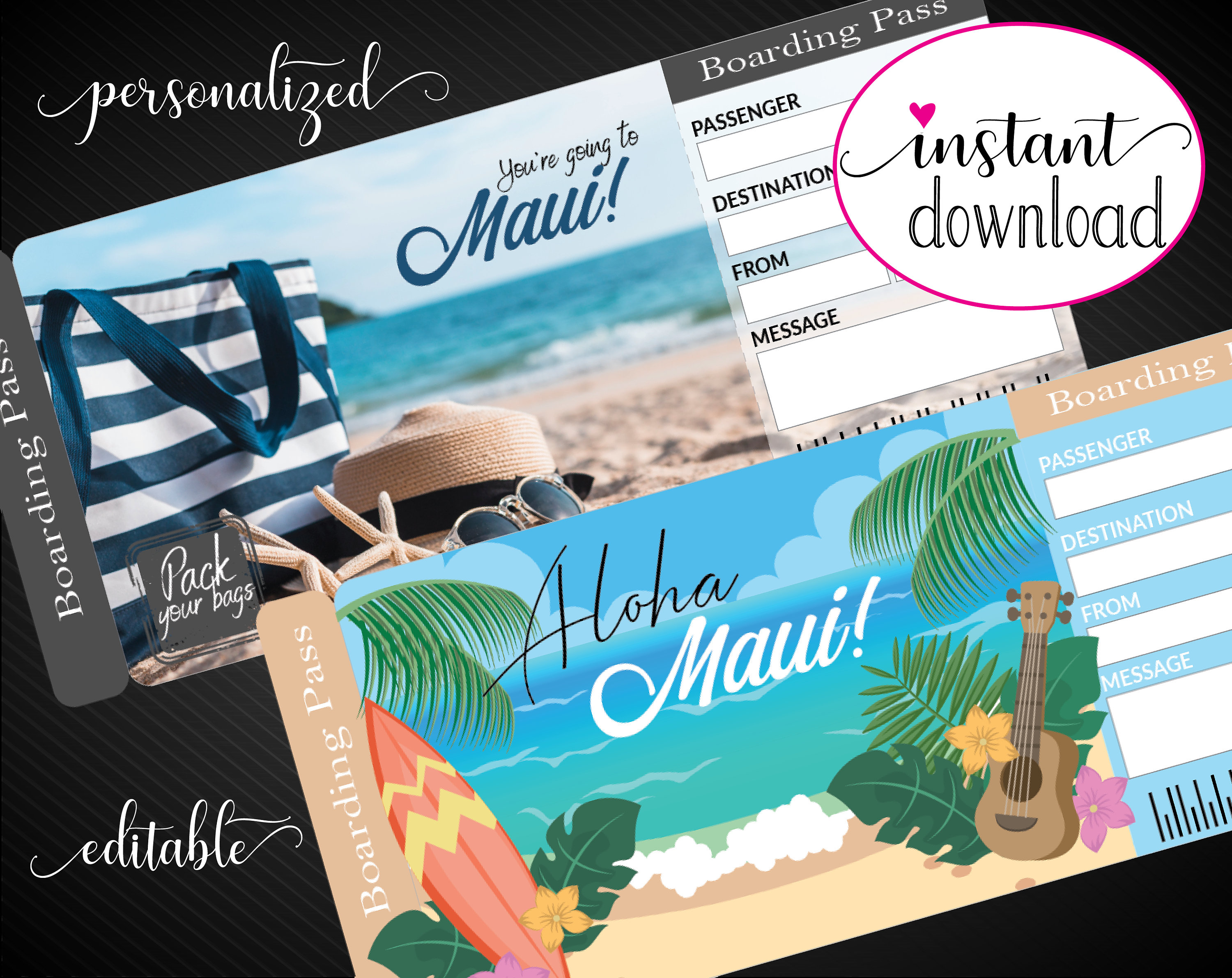 Printable MAUI Surprise Trip Gift Ticket. Boarding Pass. | Etsy