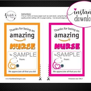 Printable NURSE Appreciation Amazon Gift Card Holder. Thank You for ...