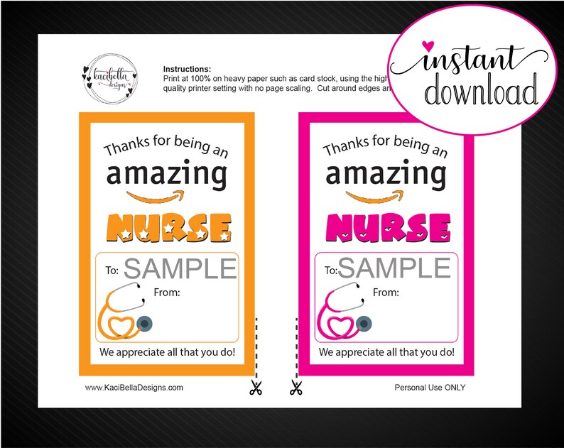 Printable NURSE Appreciation Amazon Gift Card Holder. Thank - Etsy