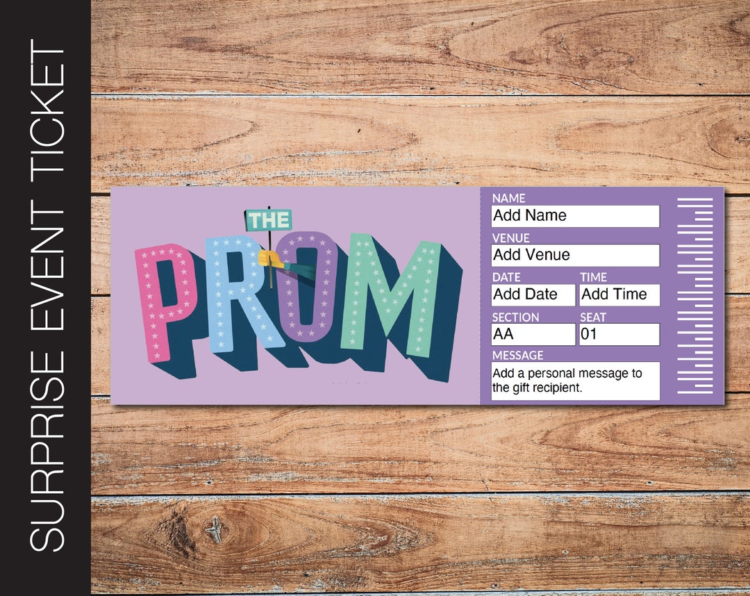 Printable THE PROM Broadway Surprise Ticket. Editable Musical Theatre ...